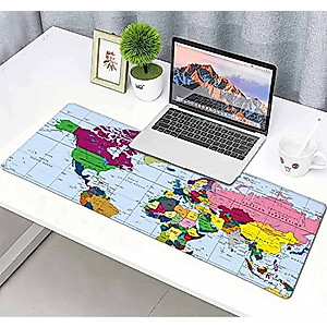 World Map Large Mouse Pad, Modern Map Big Mousepad, Giant Long Non-Slip Rubber Base Gaming Mouse Pads for Full Desk
