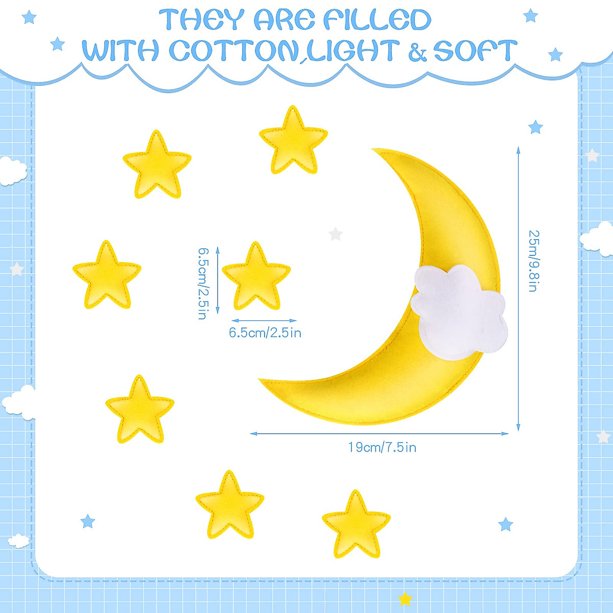 16 Pcs 3D Cloud Hanging for Ceiling Decorations Star Moon Decorations Felt Fake Cloud Party Ornaments Star Moon Props for Nursery Children Room Baby Room Art Wedding