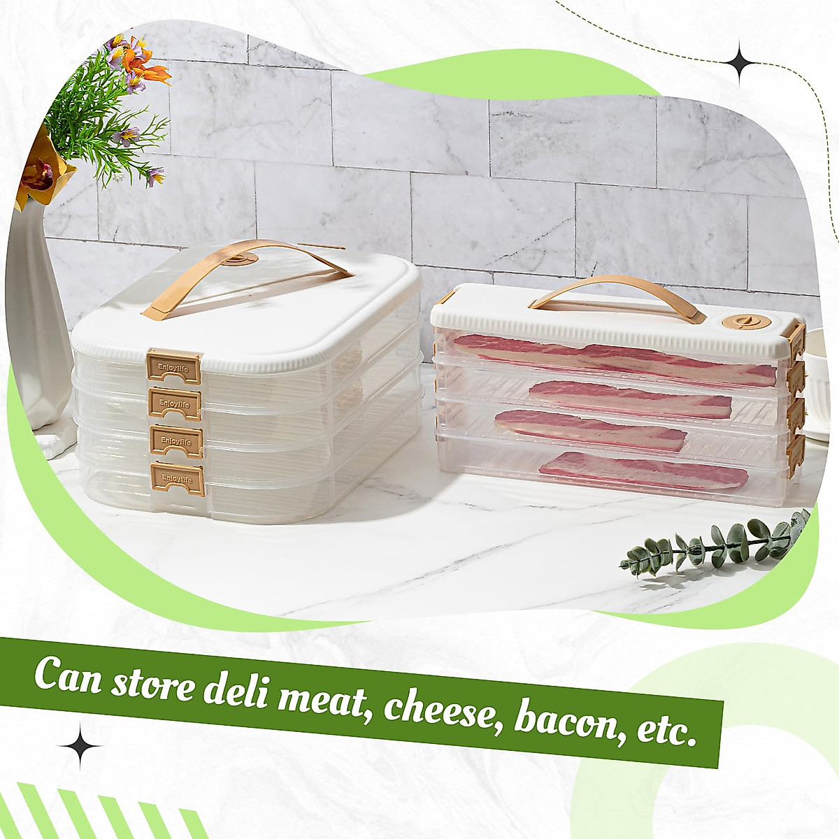 Blushtier 2 Pcs Deli Meat Container for Fridge, Bacon Storage Container Lunch Meat Container Stackable Food Storage Boxes with Lid for Refrigerator Organizing
