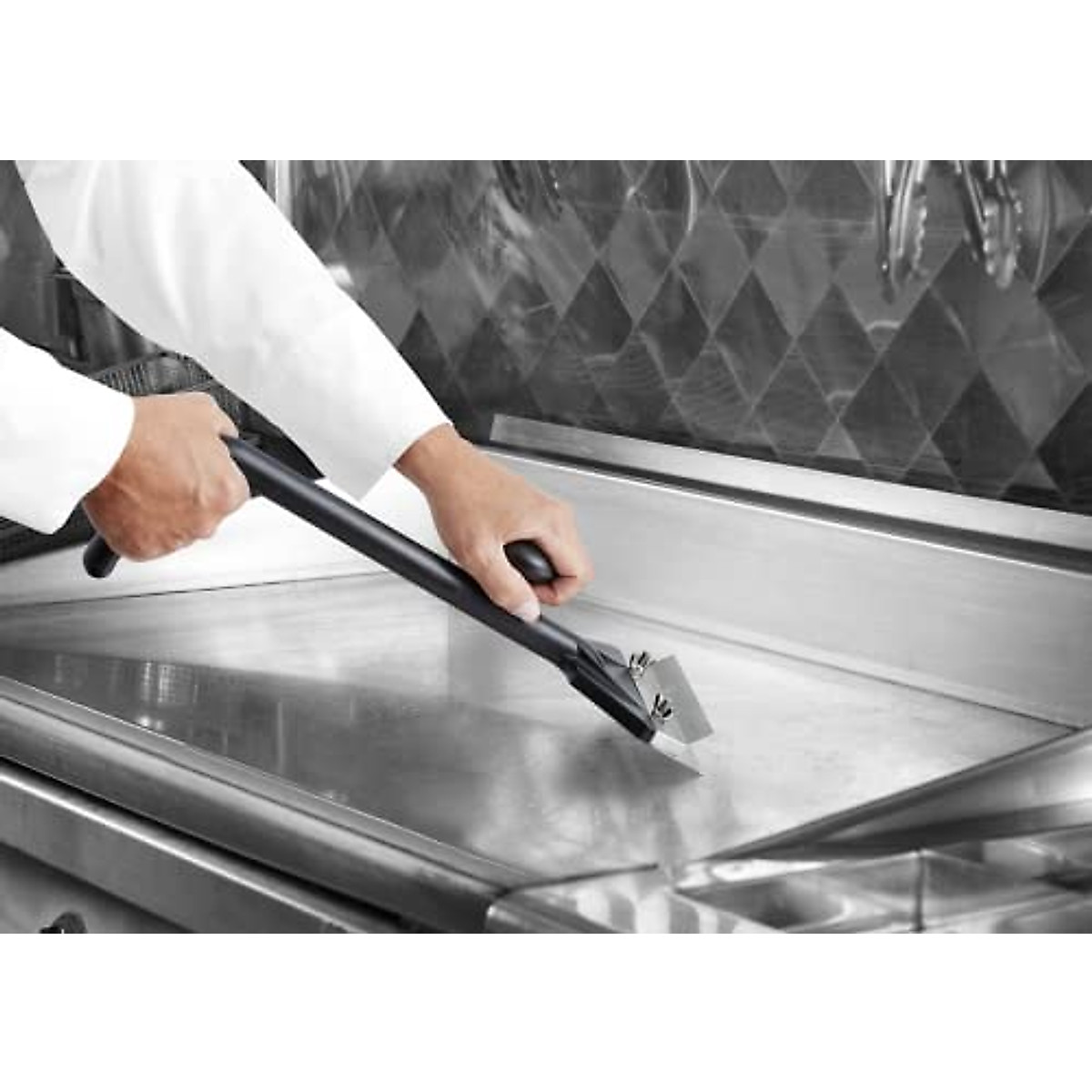 Chef Master Commercial Griddle Scraper, Flat Iron Grill Griddle Scraper, Professional Restaurant Grade Quality, Blackstone Grill Griddle Scraper, Long Handle for Added Protection, Model 90254