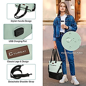 CYUREAY Convertible Backpack Tote Women Laptop Daypack Water Resistant Casual Backpack for Work Computer Fits 15.6-Inch Laptop & Tablet, Green