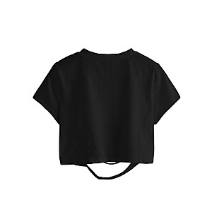 SweatyRocks Women's Short Sleeve Cutout Tee Shirt Distressed Crop Top Pure Black S
