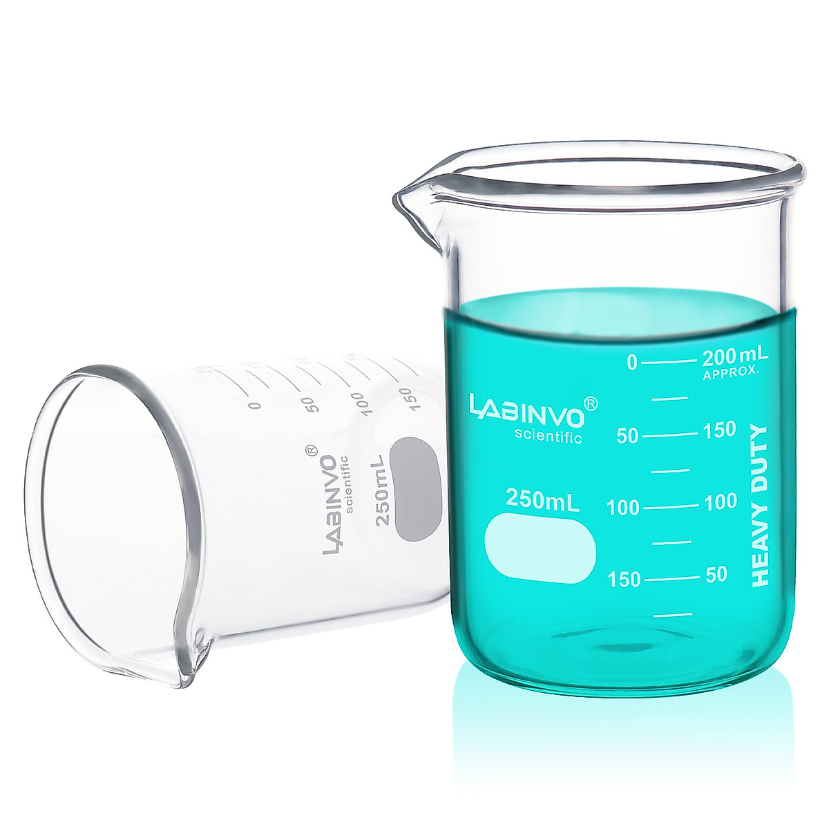 LABINVO Heavy-Duty Glass Beaker Set, 10pcs of Vol.250ml, 3.3 Borosilicate Glass, Thickened Beakers, with Double Scale, IN-HBK250B