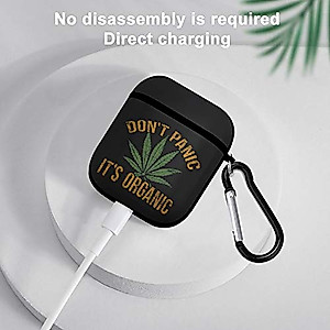 Don't Panic It's Organic Weed Airpods Case Cover for Apple AirPods 2&1 Cute Airpod Case for Boys Girls Silicone Protective Skin Airpods Accessories with Keychain