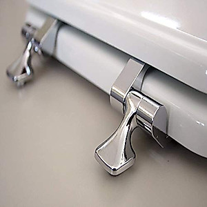 MAYFAIR 1844CP 000 Toilet Seat with Chrome Hinges will Never Come Loose, ELONGATE , White