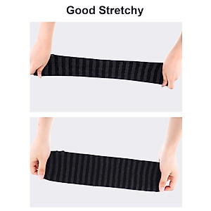 Bememo 4 Pairs Punk Gothic Long Fingerless Gloves Knitted Arm Warmer Elbow Length Gloves Thumb Hole Gloves (Dark Grey, Light Grey, Striped Color)