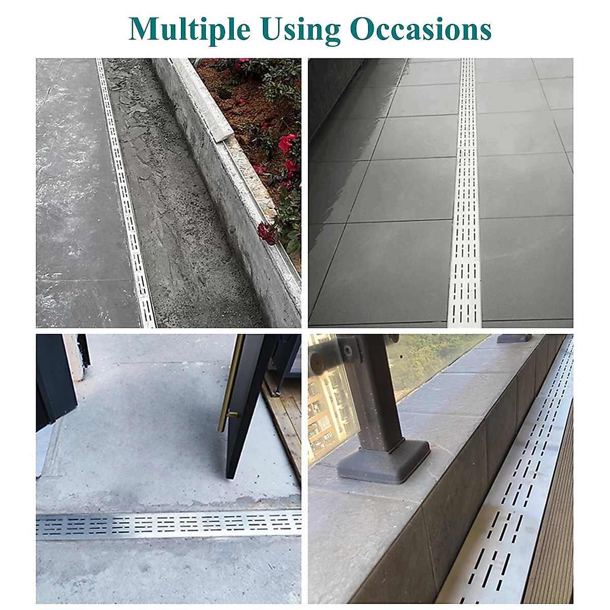 Blazea Channel Drainage Trench Drain System, Heavy Duty Stainless Steel Channel Drain Kit, Floor Trough Guttering for Patio Deck Bathroom, Easy to Install(7x3cm(2 3/4x1 1/8"))