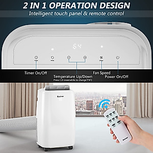 COSTWAY 1,0000 BTU Portable Air Conditioner, Cooling for Space up to 350 sq. ft with 3 Modes, Multifunctional Air Cooler with Remote Control and Washable Filter, 3 Fan Speeds & Sleep Mode