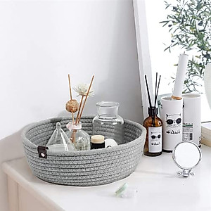 Goodpick 3pack Small Basket - Woven Storage Basket for Living Room Bathroom Storage Basket for towels Cute Round Basket for Baby Toy Storage Home Storage Baskets for Shelves Gift Baskets, Gray