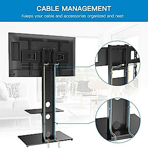 PERLESMITH Swivel Floor TV Stand/Base with Shelves for Most 32-75 inch LCD LED TVs - Universal TV Mount Stand Perfect for Corner & Bedroom, Height Adjustable & Cable Management, VESA 600x400mm