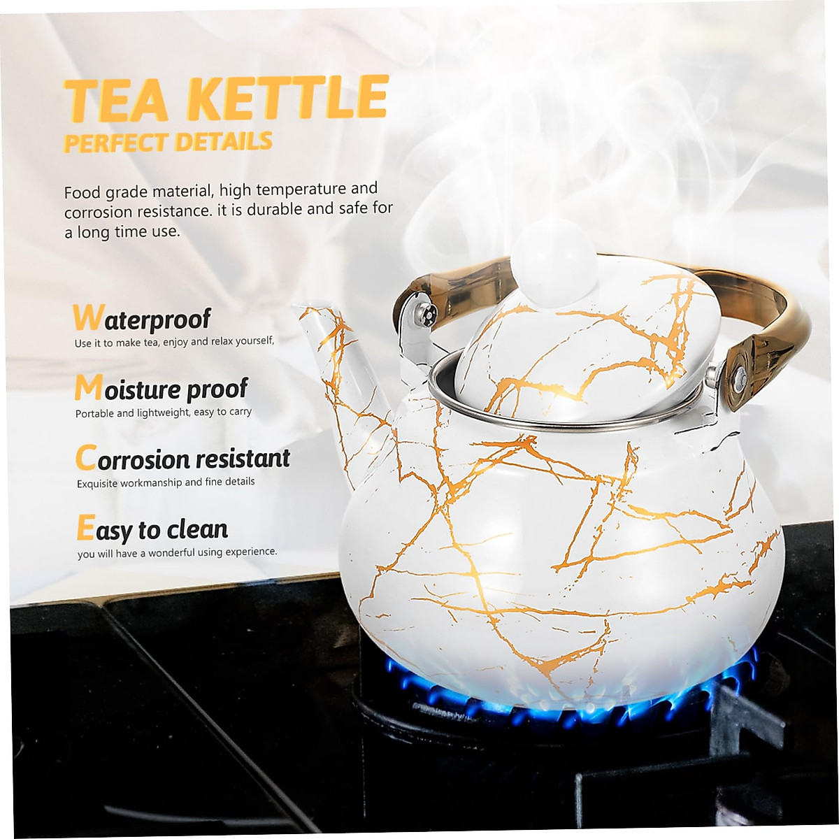 LABRIMP Marble Enamel Jug Gas Top Kettle Espresso Maker Camping Stoves Ceramic Tea Kettle Warmer Coffee Pot Enamel Stovetop Kettle Drip Coffee Kettle White Vintage Pear Shaped Pot