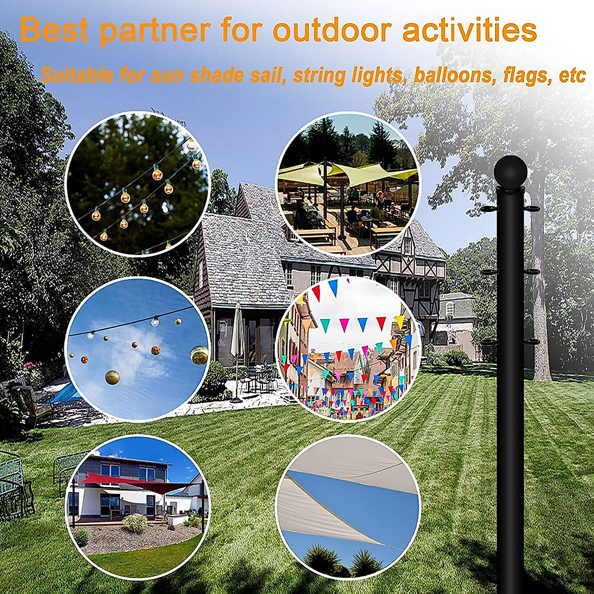 Shade Sail Pole Kit, 4 Poles of Set 10Ft Sun Shade Sail Poles Support ...