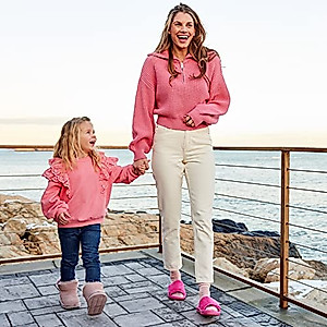 Dearfoams Women's Adjustable Indoor/Outdoor Machine Washable Memory Foam Slide Slipper, Paradise Pink Terry, 7-8