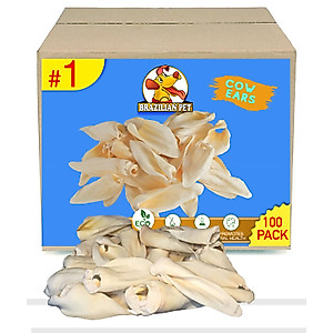 Brazilian Pet 100% Natural - Over 5 inches- Real Cow Ears Prime Dog Chews, Free Range Grass Fed Cattle (100 Count)