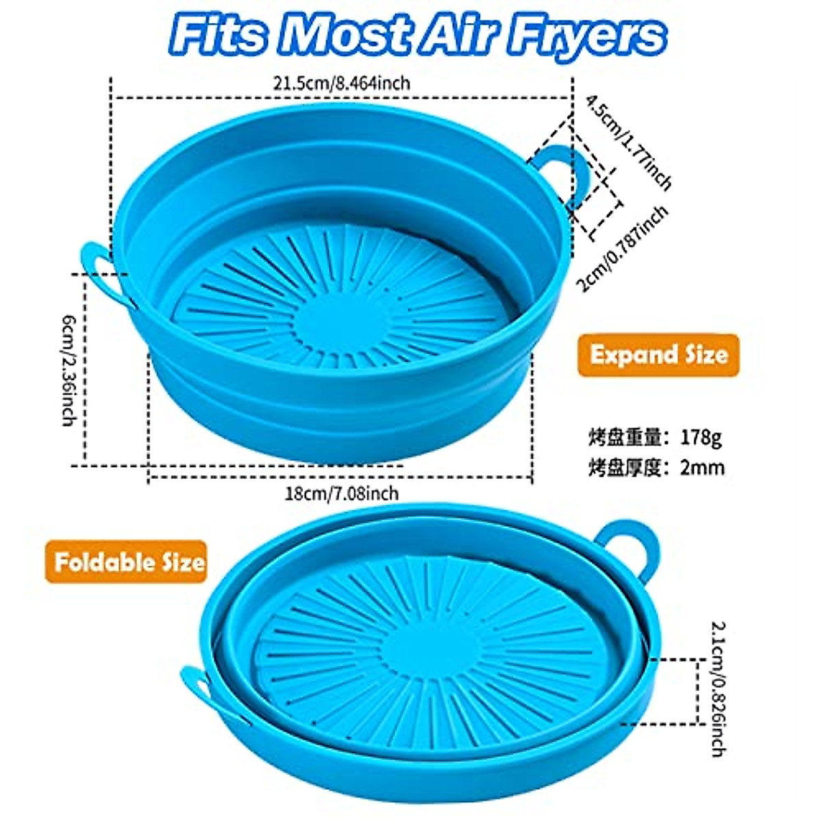 Foldable Air Fryer Silicone Pot, Air Fryer Silicone Liners Food Safe Non Stick Air Fryer Basket Oven Accessories, Reusable Replacement of Flammable Parchment Liner Paper Fits 5 Qt or Bigger Air Fryer