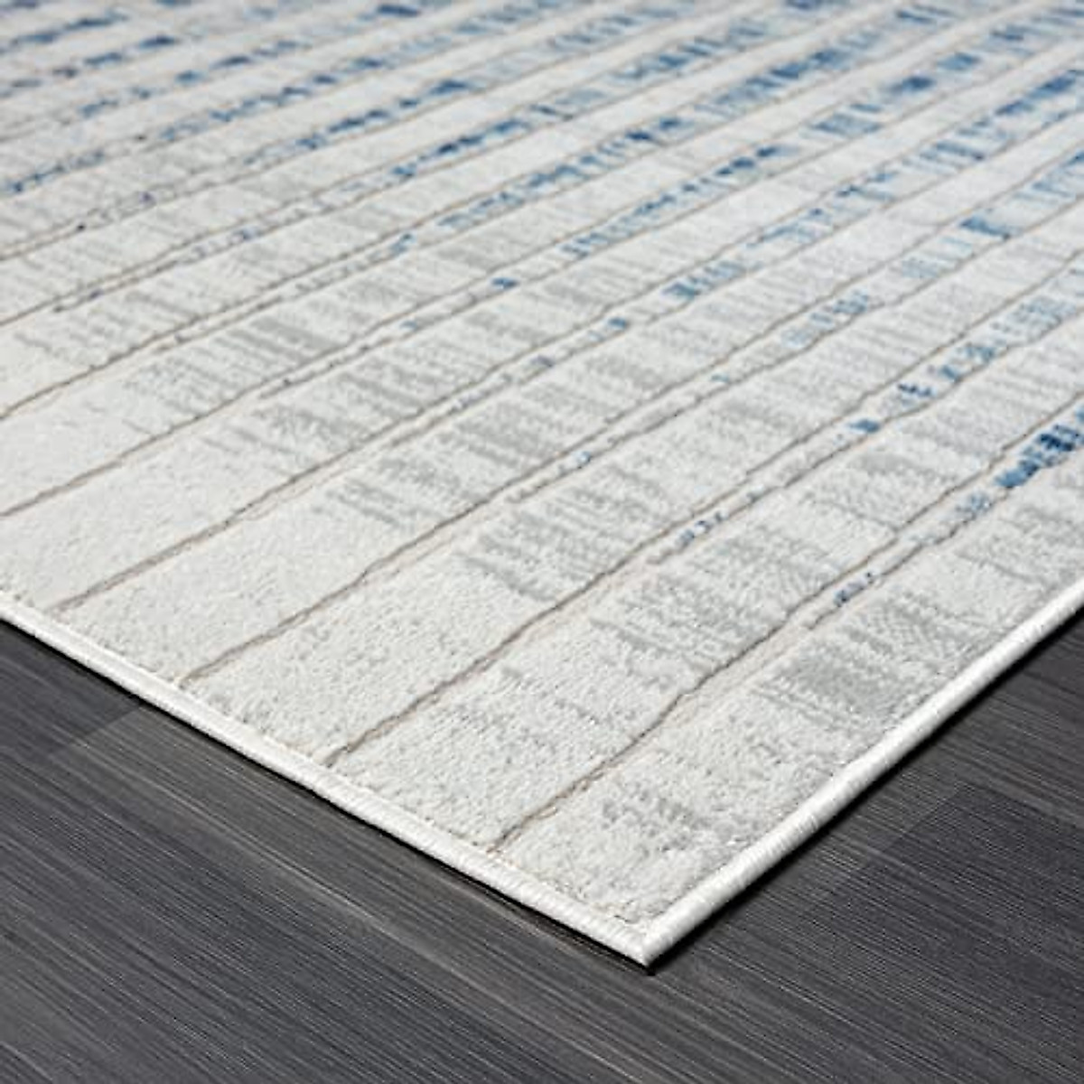Abani Atlas 4'x6' Blue/Grey Area Rug, Striped Design - Durable Non-Shedding - Easy to Clean