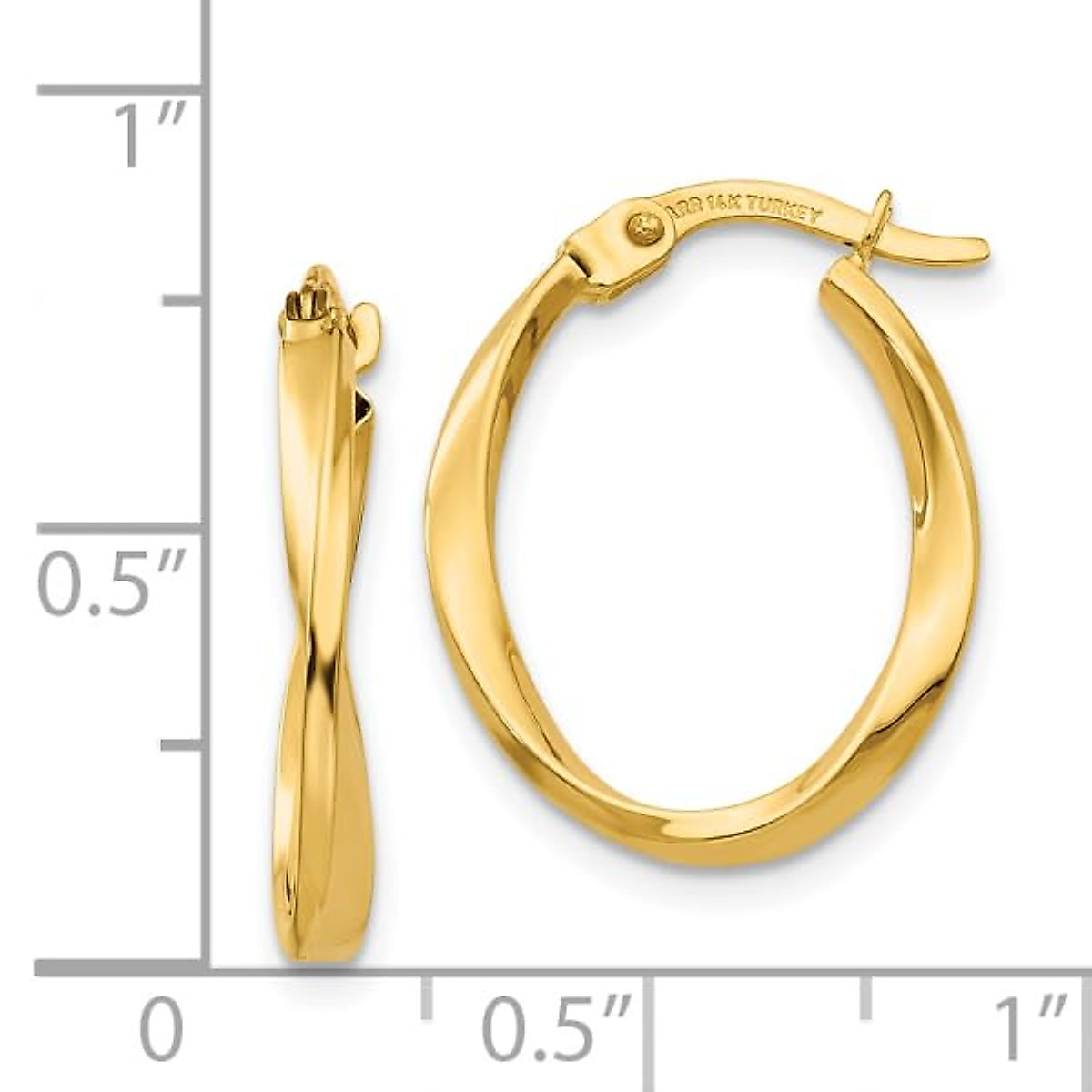 14K Yellow Gold Twisted Oval Hoop Earrings