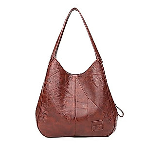 Idoravan Vintage Leather Shoulder Bag for Women Purse Handbag with Back Zipper Pocket Large (Coffee)