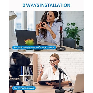 Moukey Desk Mic Stand with Non-Slip Mic Clip Adjustable Table Top Microphone Stand with 5/8" Male to 3/8" Female Screw Fits Most Microphone, MMs-2