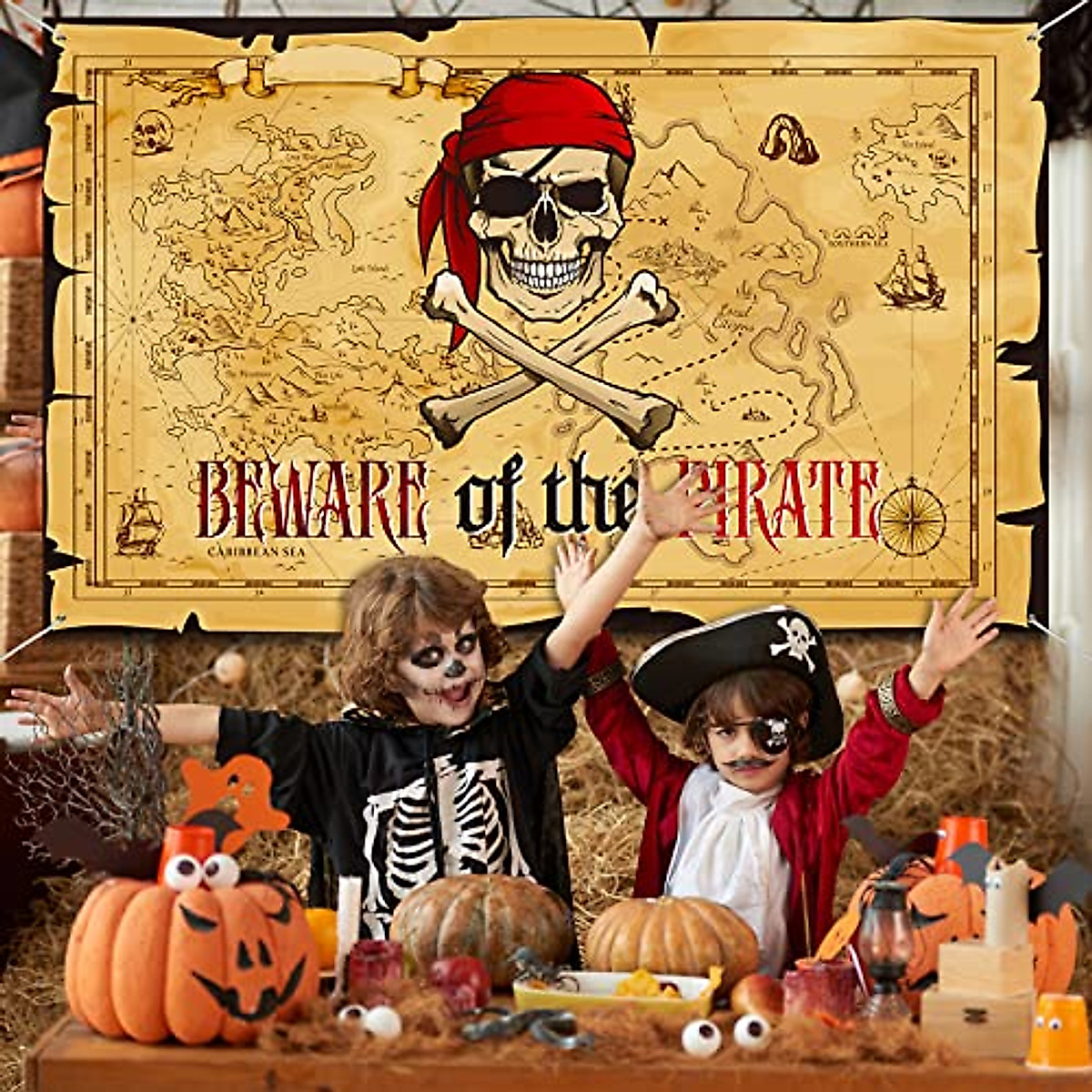 Pirate Party Photography Backdrop Pirate Treasure Map Backdrop Background Pirate Nautical Theme Wall Hanging Tapestry Decoration for Kids Pirate Birthday Party Photo Booth Props Supplies