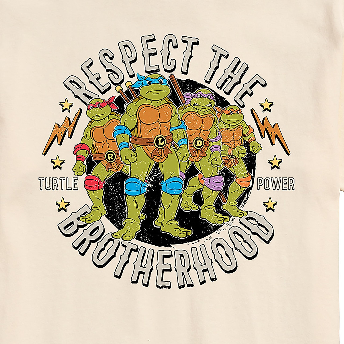 HYBRID APPAREL - Teenage Mutant Ninja Turtles - Respect The Brotherhood - Men's Short Sleeve Graphic T-Shirt - Size Small Cream