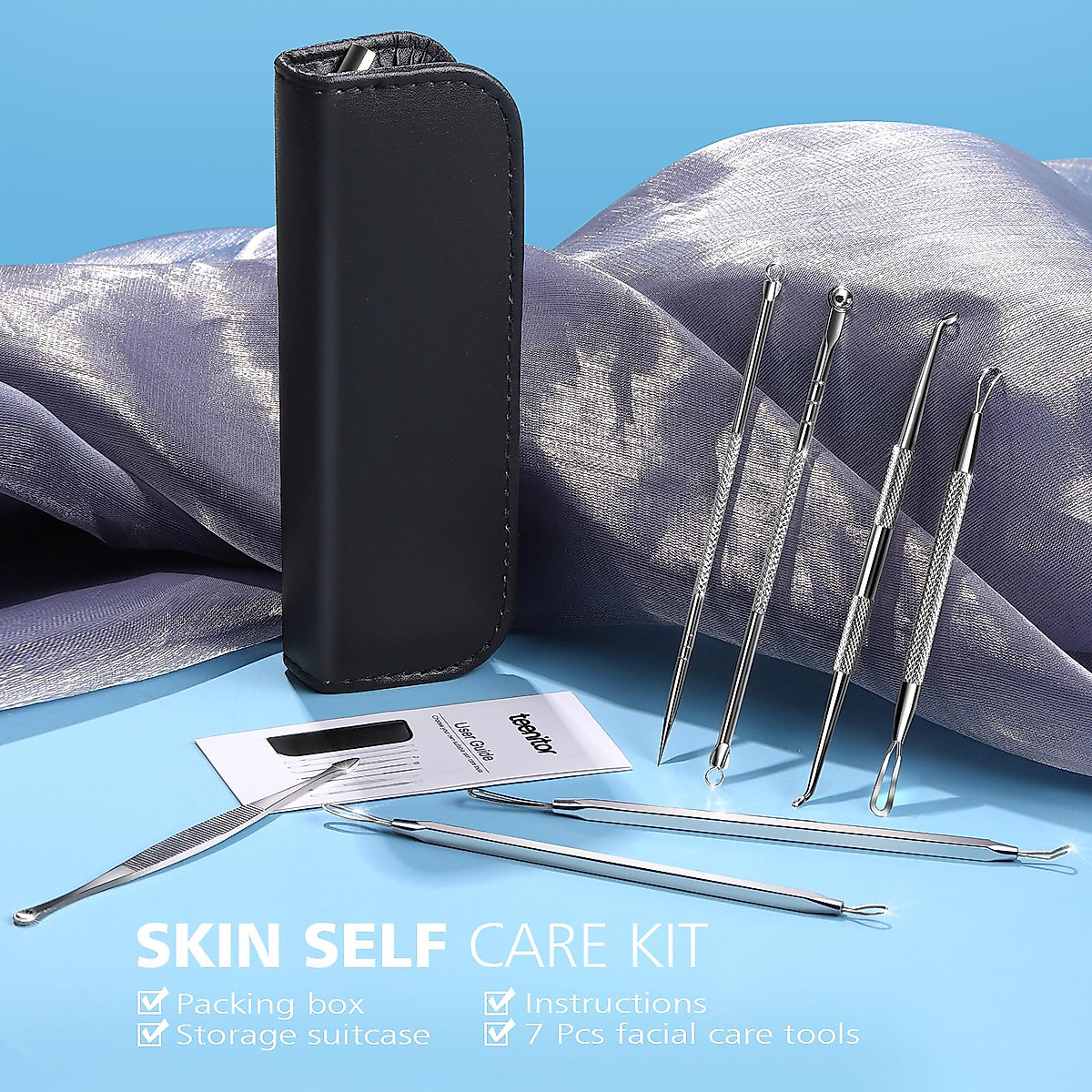 Teenitor 7 in 1 Pimple Popper Tool Kit Blackhead Remover Tools Blackhead Extractor, Pimple Extractor Pimple Popper Tool Zit Popper Tool Acne Tools Comedone Extractor Black Head Remover for Face