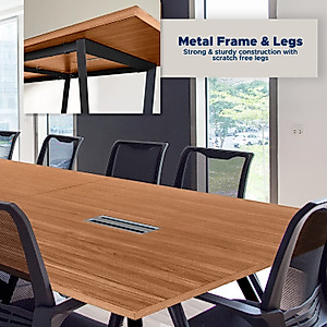 ahliss Sturdy Conference Table with Cable Management Grommets Modern Rectangle Office Meeting Table with Wood Tabletop and Metal Frame & Legs- Easy Assembly Boardroom Table (Natural, 8 Foot)