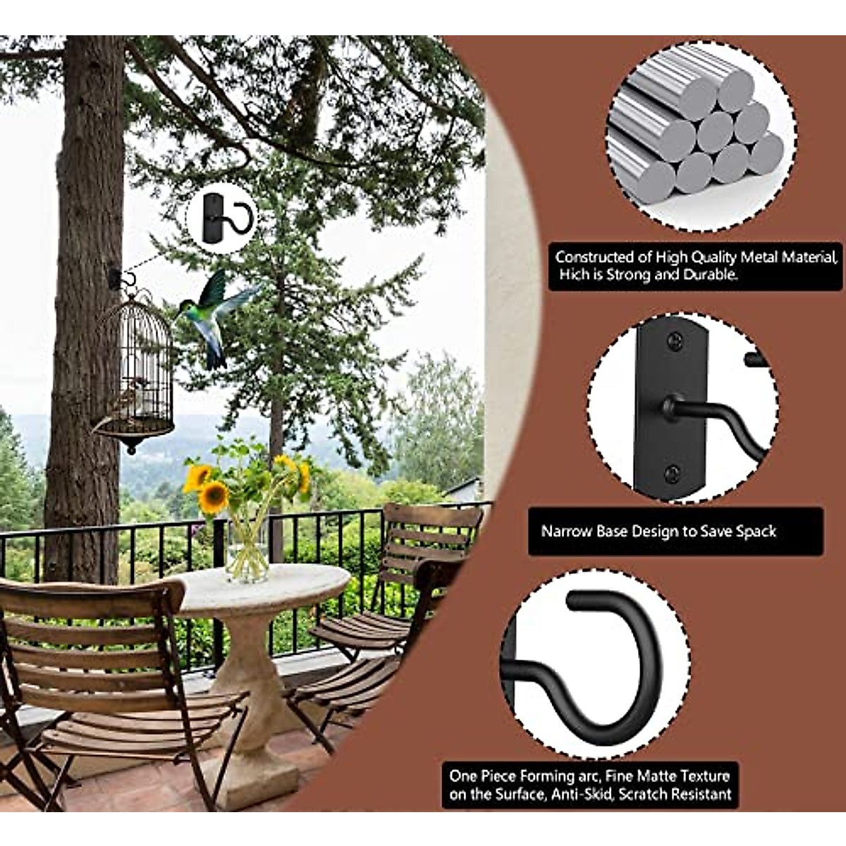 Ceiling Hooks for Hanging Plants 2Pack 2.5in,Wall Mount Hangers Plant Hooks,Wall Hooks for Plants,Lights,Planters,Lanterns,Hanging Bird Feeders,Wind Chimes,indoor&Outdoor Decoration Hooks Black