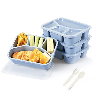 xhongz 4 Compartment Meal Prep Lunch Containers for Adults, 4 Pack Bento Lunch Box, Durable BPA Free Plastic Reusable Food Storage Containers with lid, Microwave/Dishwasher Safe