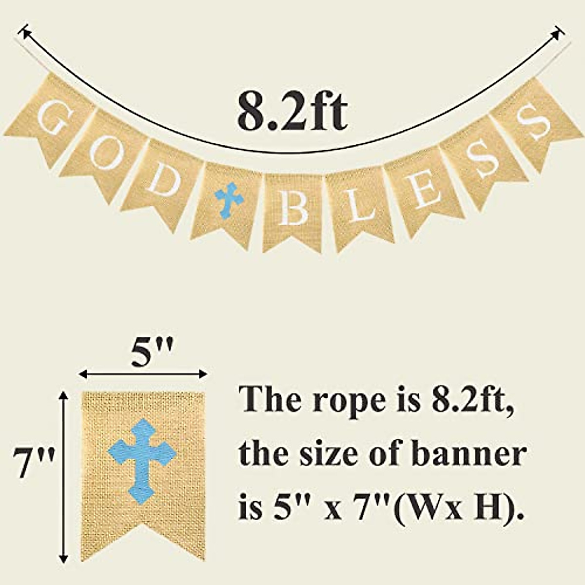 FAKTEEN God Bless Burlap Banner Baptism First Communion Decorations for Boys Confirmation Centerpiece Decor Baby Shower and Birthday Party Supplies