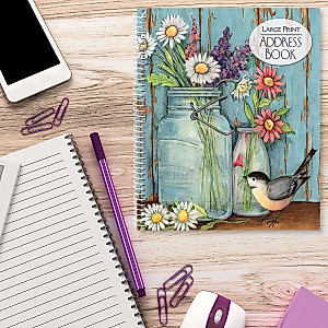 Large Print Jar Address Book by Susan Winget - Large Print Address Book, 56 Pages, Big 7 inch by 8-1/2 inch, Spiral-Bound, Easy Reading Legible Print Forms