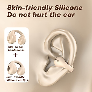 Clip on Open Ear Headphones Wireless Bluetooth Air Bone Conduction Headphones Head Set with Mic Bone Conduction Earbuds Headset Bone Conducting Earphones Ear Buds Workout Cycling Running