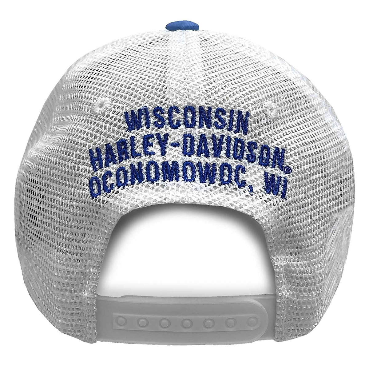 Harley-Davidson Men's #1 RWB Logo Snapback Colorblocked Mesh Trucker Hat Blue