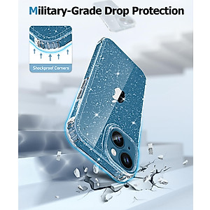 MIODIK for iPhone 13 Case with Screen Protector + Camera Lens Protector, Clear Glitter [Non Yellowing] Shockproof Protective Phone Case, Slim Women Girls iPhone 13 Cover 6.1 inch - Sparkle Clear