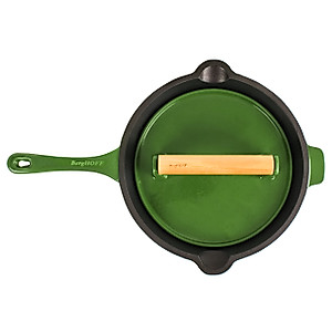 Berghoff 2Pc Neo Enameled Cast Iron Cookware Set, Fry Pan 10 Inches, Steak Press, Oven Safe Up To 400°F, Green