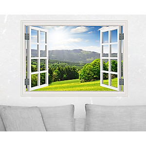 FLFK Fake Window Wall Sticker - Landscape Faux Window Wall Mural for Wall Decor, Stick and Peel Wall Decals,16"x24"
