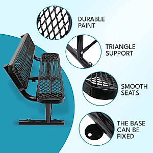 phyfalip 4 ft. Outdoor Steel Bench Patio Porch Furniture with Backrest for Lawn, Yard, Porch, Garden Work, Entryway, Black