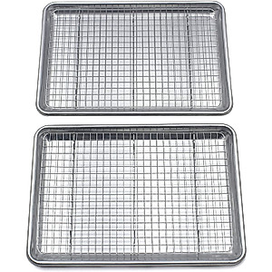 Checkered Chef Baking Sheet with Wire Rack Set - Aluminum Cookie Sheet and Stainless Steel Cooling Rack - Non-stick, Easy Clean Bakeware for Cooking (Jelly Roll, 2 Pack)