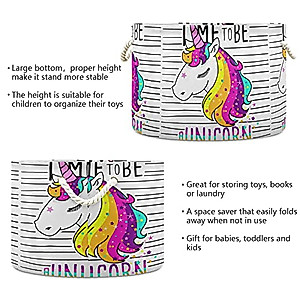 ALAZA Cute Magical Unicorn with Stripes Storage Basket Gift Baskets Large Collapsible Laundry Hamper with Handle, 20x20x14 in