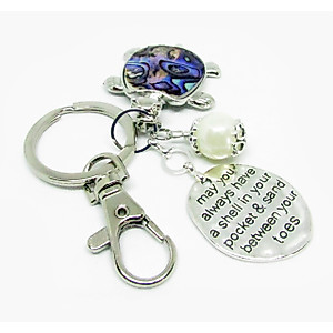 Sea Turtle Keychain - Beach Inspired Gifts - Abalone Shell Turtle Keyring - Birthday Gifts for Women
