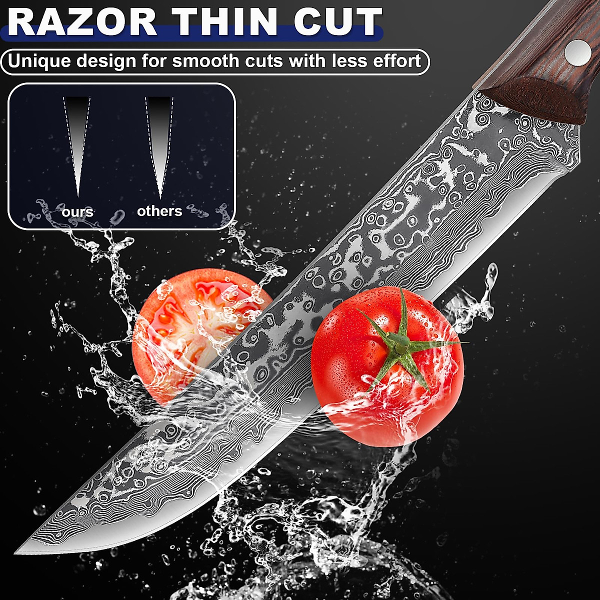 PURPLEBIRD Boning Knife for Meat Cutting Set, 3pcs Razor Sharp Butcher Knife Set, Japanese Steel Fillet Knife Full Tang, Wood Handle Trimming knife, Deboning Knife for Fish Poultry Chicken, Gift Mom