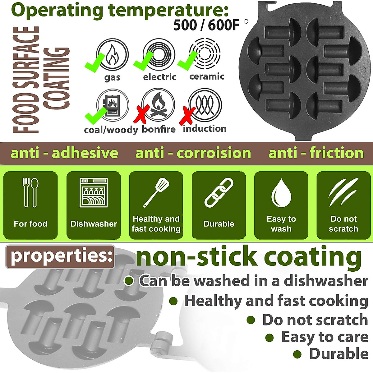 Non-stick Coating Cookie Mold Walnut Mushroom Assorted Tasty Homemade Cookies Baking Tools & Accessories Cookie Presses Bakeware (10 Mushrooms)