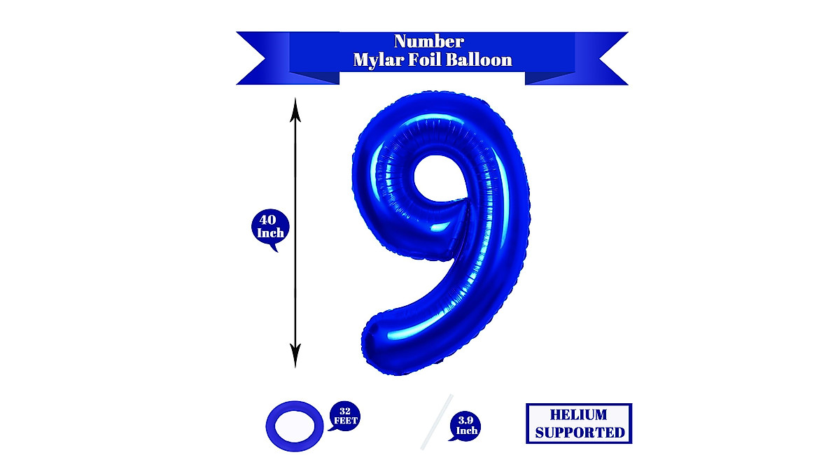 40" Navy Blue Number 9 Balloon for Celebrations