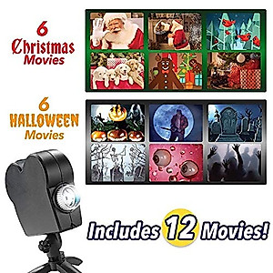 Christmas Halloween Window Projector Light Wall Spotlights, 12 FX Animated Movies Projection, Festival Decoration for Home Outdoor Party Garden, Turns Your Windows into Movie Screens