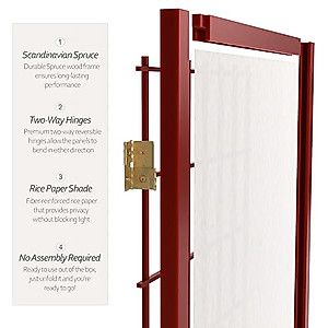 Red Lantern 6 ft. Tall Window Pane Shoji Screen-Rosewood-3 Panels Room Divider