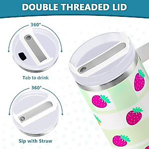 RPLIFE Yellow Pink Strawberry Stripes Tumbler Cup, Stainless Steel Bottle, Straw Water Bottle