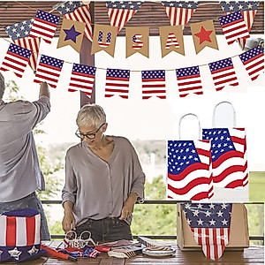 12PCS Patriotic Gift bags With Handle, 8.3 x 6.3 x 3.15 Inch 4th Of July American Flag Bags, Red White and Blue Paper Bag for Veterans Day Independence Day Memorial Day and Fourth of July Party Favor