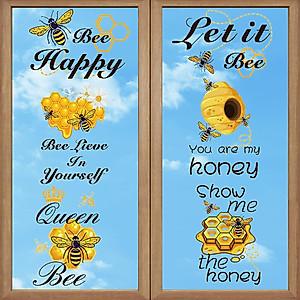 CRASPIRE 8 Sheets Bee Wall Decals Honey Window Clings Self-Adhesive Sunflower Wall Sticker Inspirational Quotes Decor Peel and Stick for Home Office Nursery Birthday Party Fridge Bedroom Bathroom