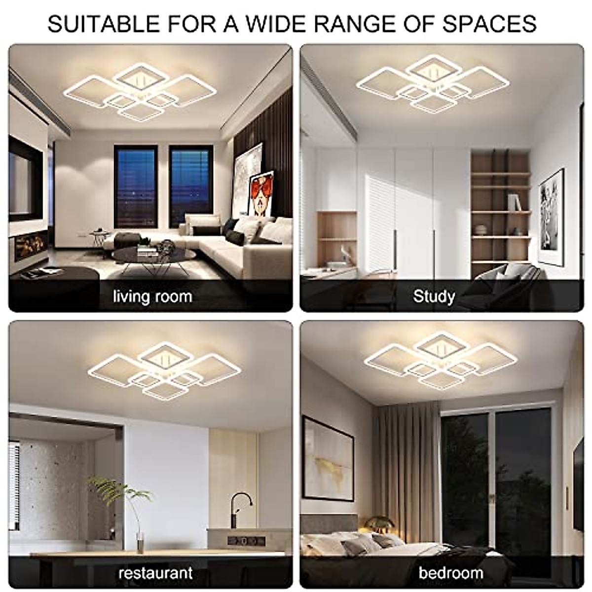 JULINSHUN Modern LED Ceiling Light,95W Remote Control Dimmable Ceiling Lamps,6 Rings White Modern LED Ceiling Light for Living Room, Bedroom, Study, Office