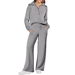 ANRABESS Women 2 Piece Outfits Sweatsuit Oversized Sweatshirt Sweatpants Tracksuit Sweat Lounge Matching Set 2025 Fall Trendy Grey Medium